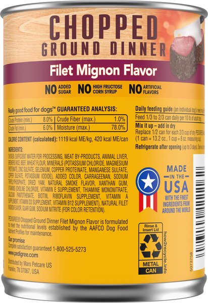 PEDIGREE Chopped Ground Dinner Filet Mignon Flavor Wet Dog Food, 13.2 ...