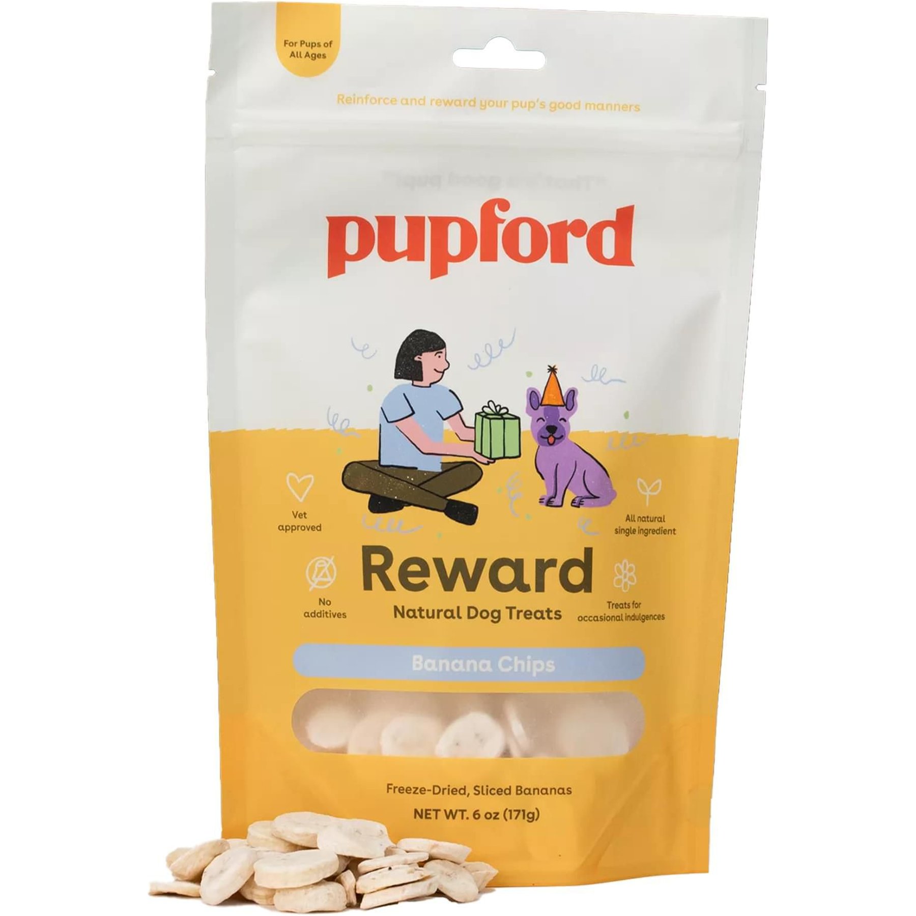 PUPFORD Reward Banana Chips Natural Freeze-Dried Dog Treats, 6-oz bag - Chewy.com