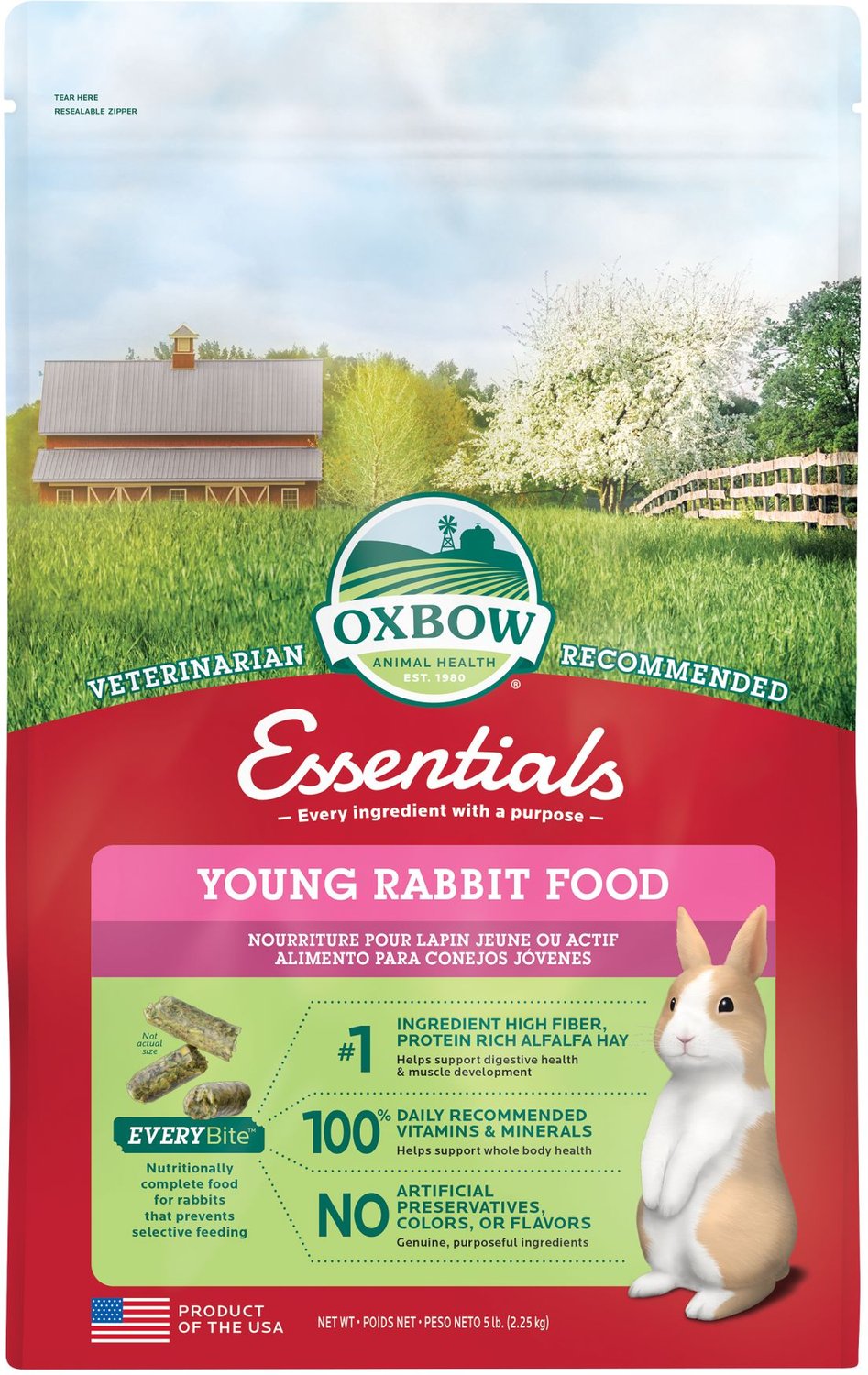 OXBOW Essentials Young Rabbit Food All Natural Rabbit Pellets, 5-lb bag ...