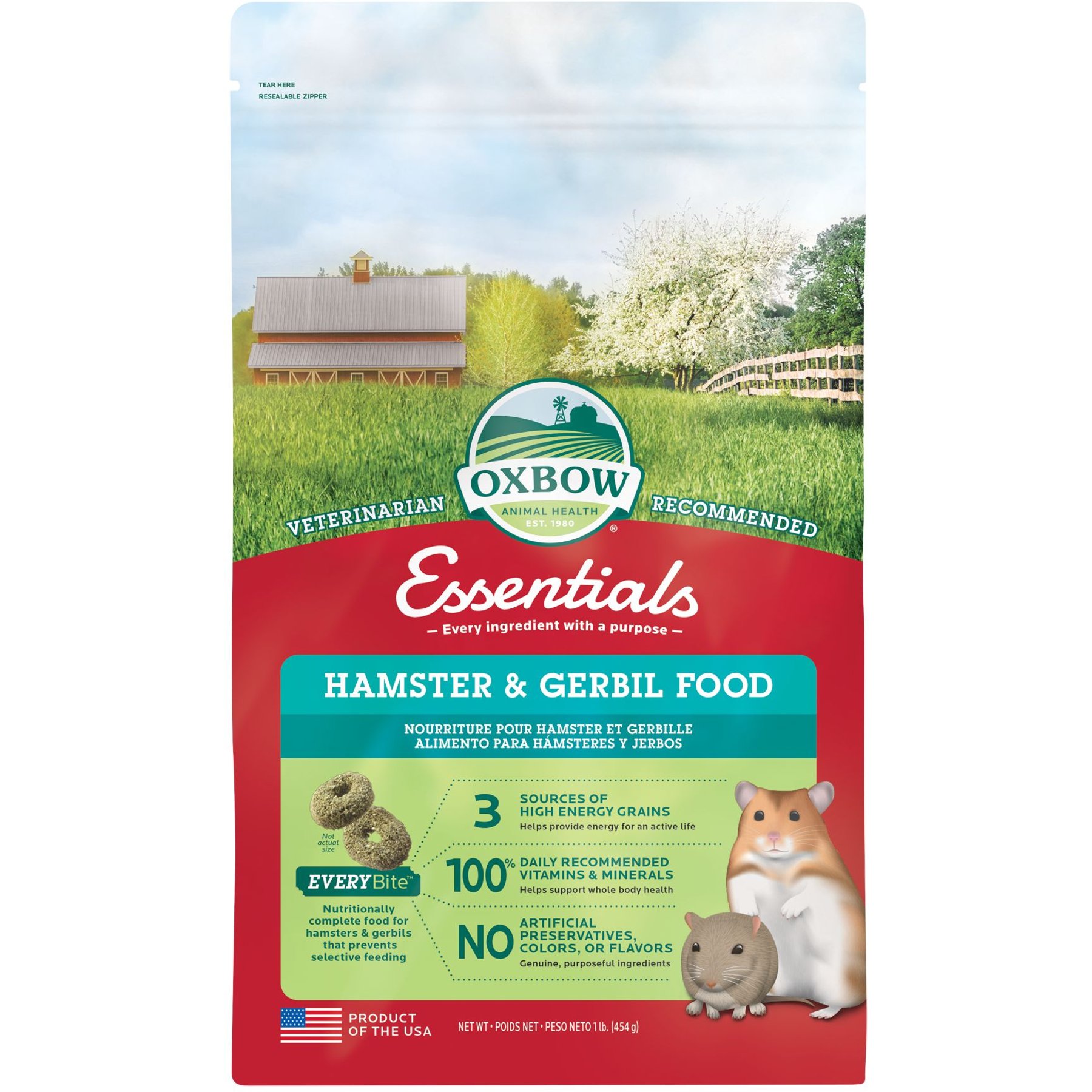 OXBOW Essentials Healthy Handfuls Gerbil & Hamster Food, 1-lb bag ...