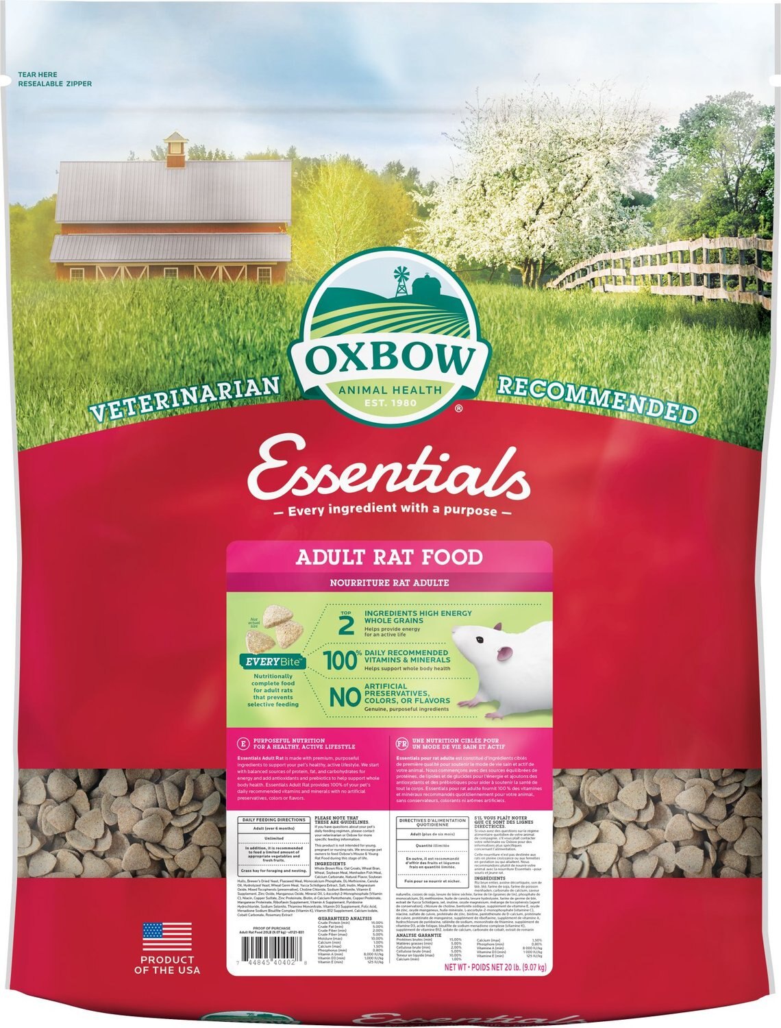 OXBOW Essentials Adult Rat Food All Natural Adult Rat Food 20-lb bag ...