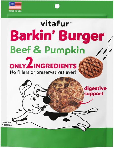 VITAFUR Barkin Burger Beef & Pumpkin Dog Treat, 4-oz bag, Each - Chewy.com