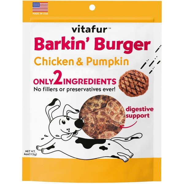 VITAFUR Barkin Burger Chicken & Pumpkin Dog Treat, 4-oz bag, Each ...
