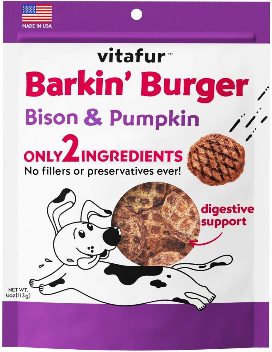 VITAFUR Barkin Burger Bison & Pumpkin Dog Treat, 4-oz bag - Chewy.com