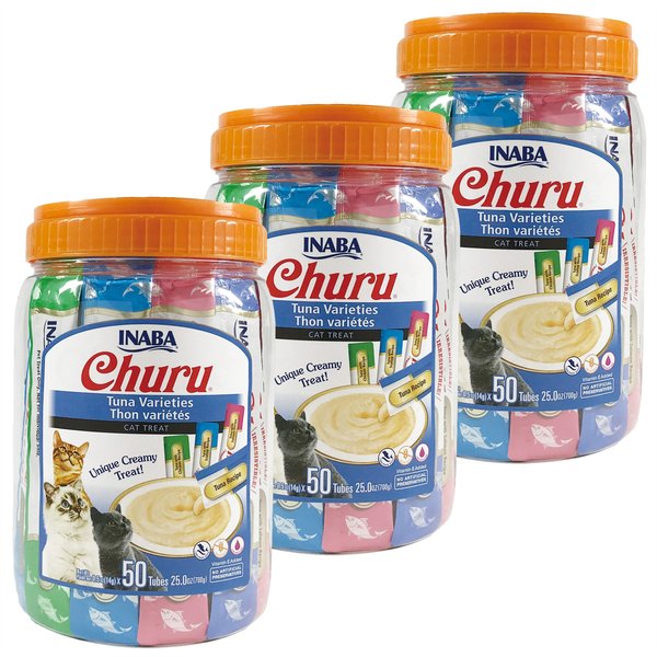 INABA Churu Tuna & Chicken Puree Variety Pack Grain-Free Lickable Cat Treat, 0.5-oz tube, 150 ...