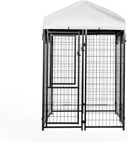 KENNELMASTER Vinyl Coated Welded Wire Boxed Dog Kennel, Black, 4-ft x 4 ...