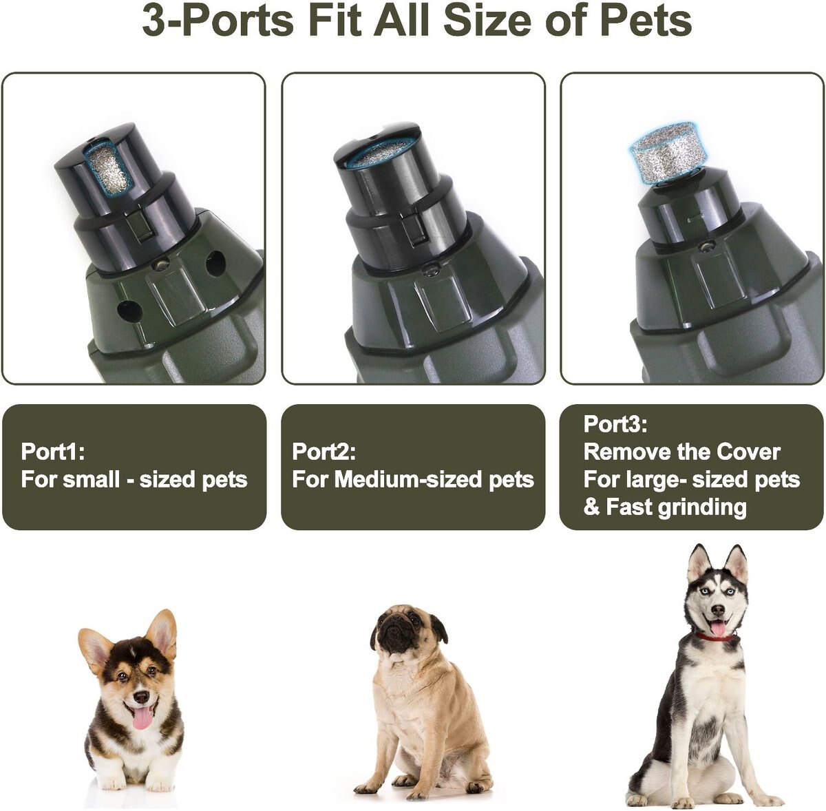 PATPET N60 6-Speed Electric Rechargeable Cat & Dog Nail Grinder, Army ...