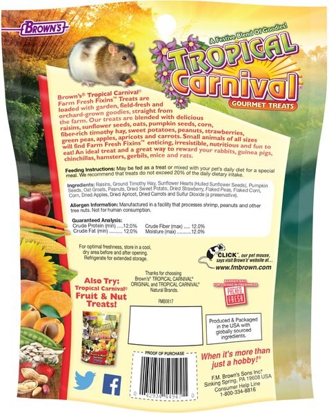 BROWN'S Tropical Carnival Farm Fresh Fixins Small Animal Treats, 10-oz ...