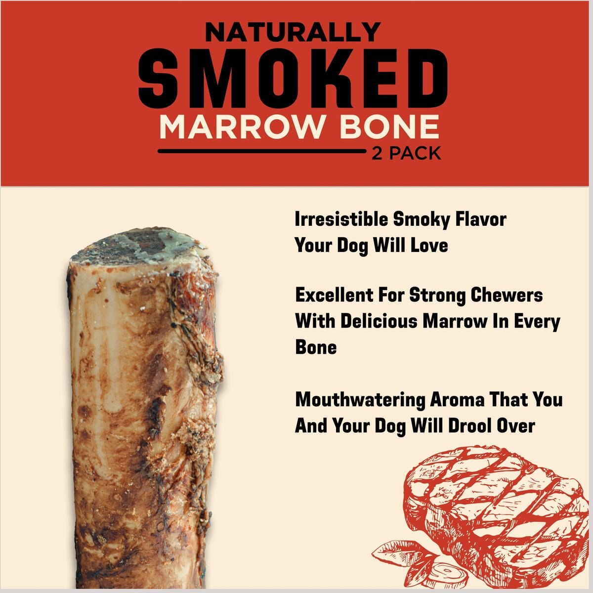 BARKWORTHIES 6-in Smoked Beef Marrow Dog Bone, 2 count - Chewy.com
