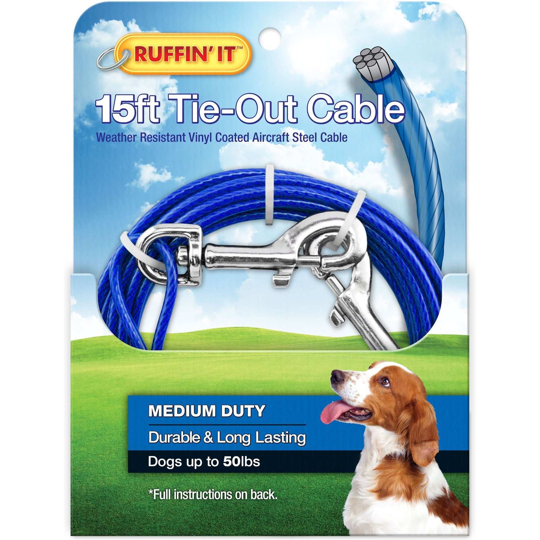 RUFFIN' IT Medium Duty Dog Tie Out Cable, 15-ft - Chewy.com