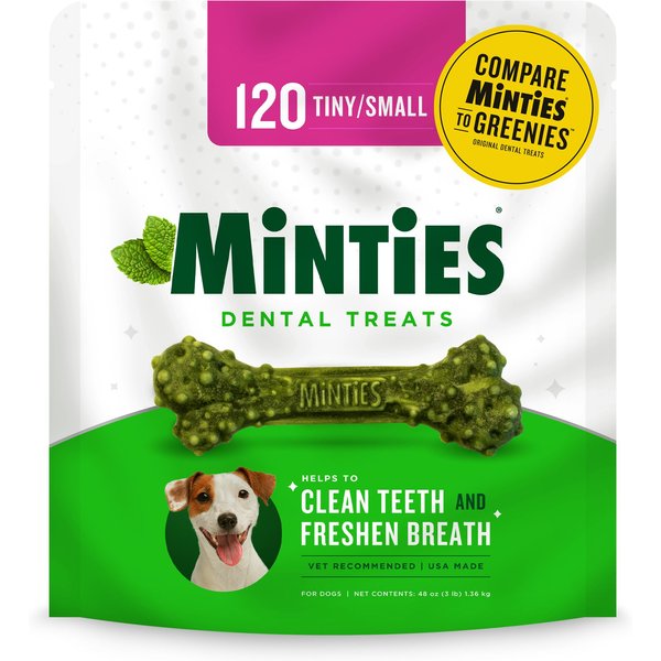 MINTIES Tiny/Small Mint Flavored Dental Treats for Dogs, 5-24 lbs, 48 ...