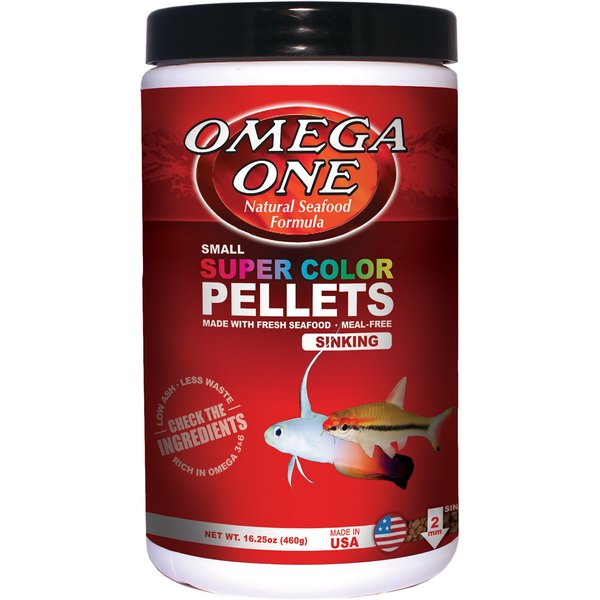 OMEGA ONE Super Color Cichlid Pellets Sinking Fish Food, 20-oz jar ...