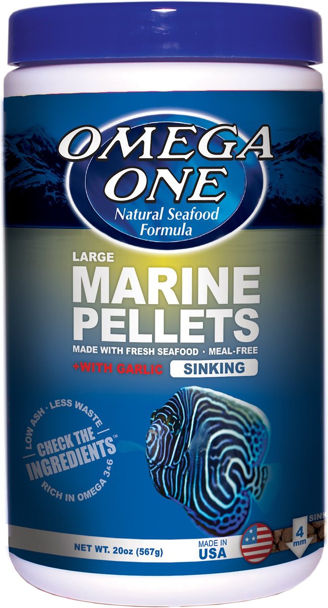 OMEGA ONE Large Marine Pellets with Garlic Fish Food, 20-oz jar - Chewy.com