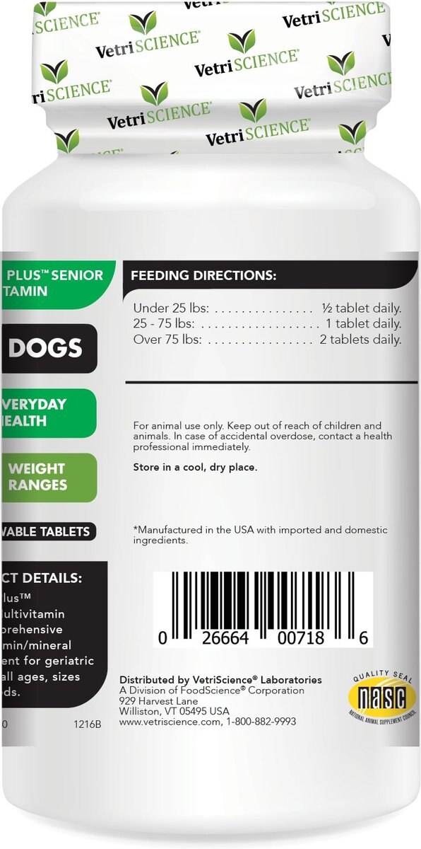 VETRISCIENCE Canine Plus Chewable Tablet Multivitamin for Senior Dogs ...