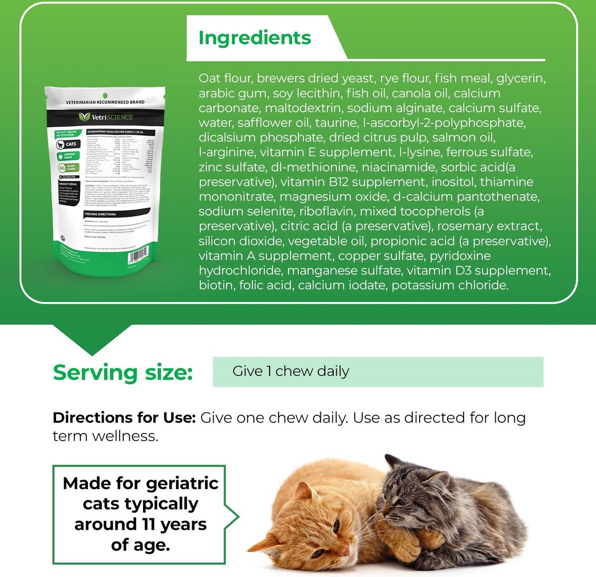 VETRISCIENCE Nu Cat Senior Soft Chews Multivitamin for Cats, 30 count ...