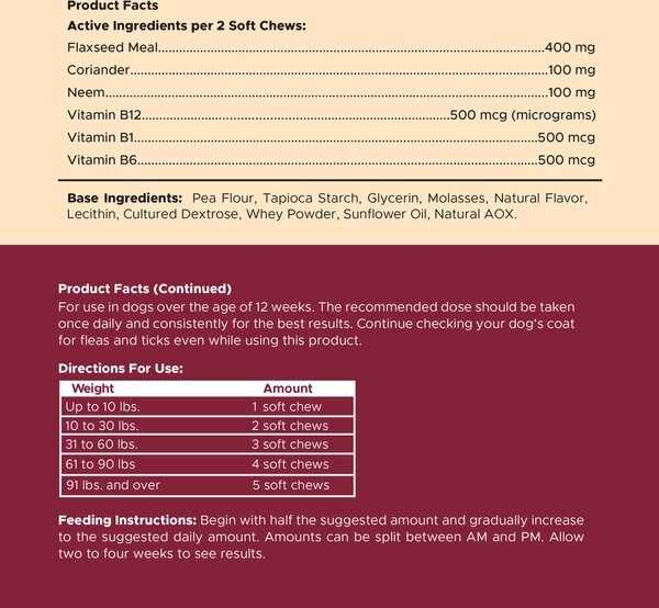 CHEW + HEAL Flea & Tick Support Soft Chew Supplement for Dogs, 180 ...