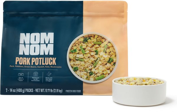 NOM NOM Freshly-Made Frozen Grain-Free Pork Potluck Dog Food, 14-oz ...