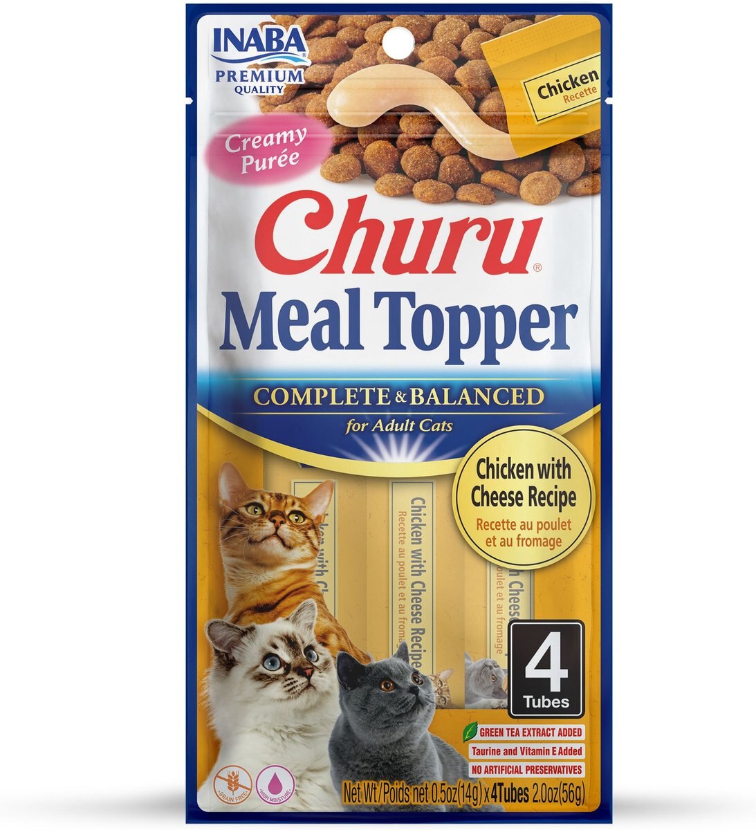 INABA Churu Chicken with Cheese Recipe Grain-Free Cat Food Topper, 0.5 ...