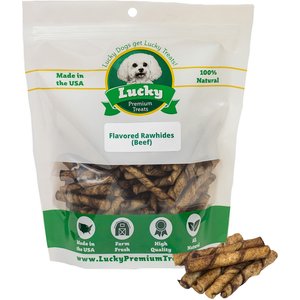 LUCKY PREMIUM TREATS Beef Basted Rawhide X-Small & Toy Dog Chews, 100 ...