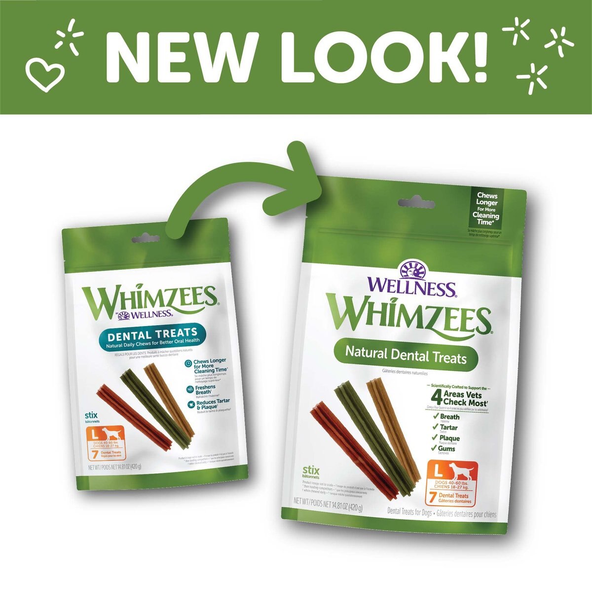WHIMZEES by Wellness Stix Large Dental Chews Natural Grain-Free Dental ...
