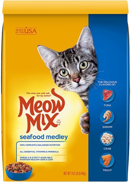 MEOW MIX Seafood Medley Dry Cat Food, 14.2-lb bag - Chewy.com